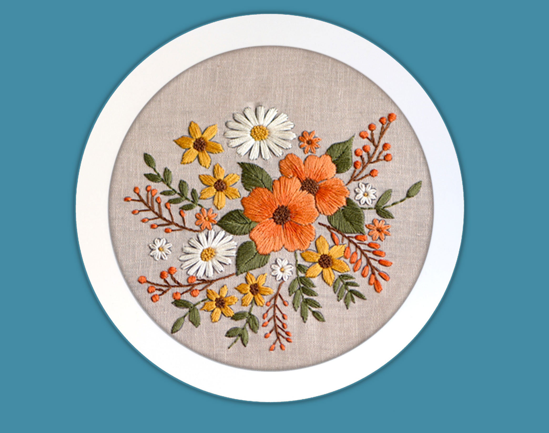 Beginner Embroidery Flower Bouquet Full Kit Ins Modern Floral | Etsy