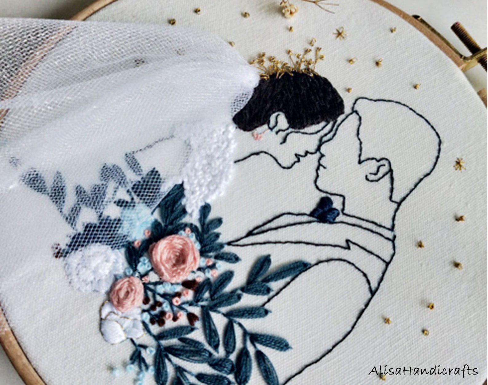 Customizable Wedding Embroidery Kit Bride in Wedding Dress - Etsy