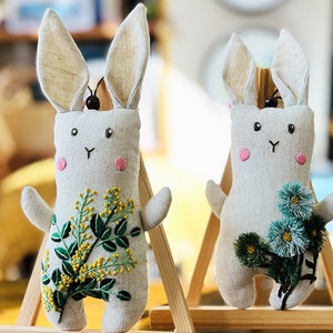 Hand Floral Embroidery Kit for Beginner, Rabbit Sewing Kit, Bunny Toy ...