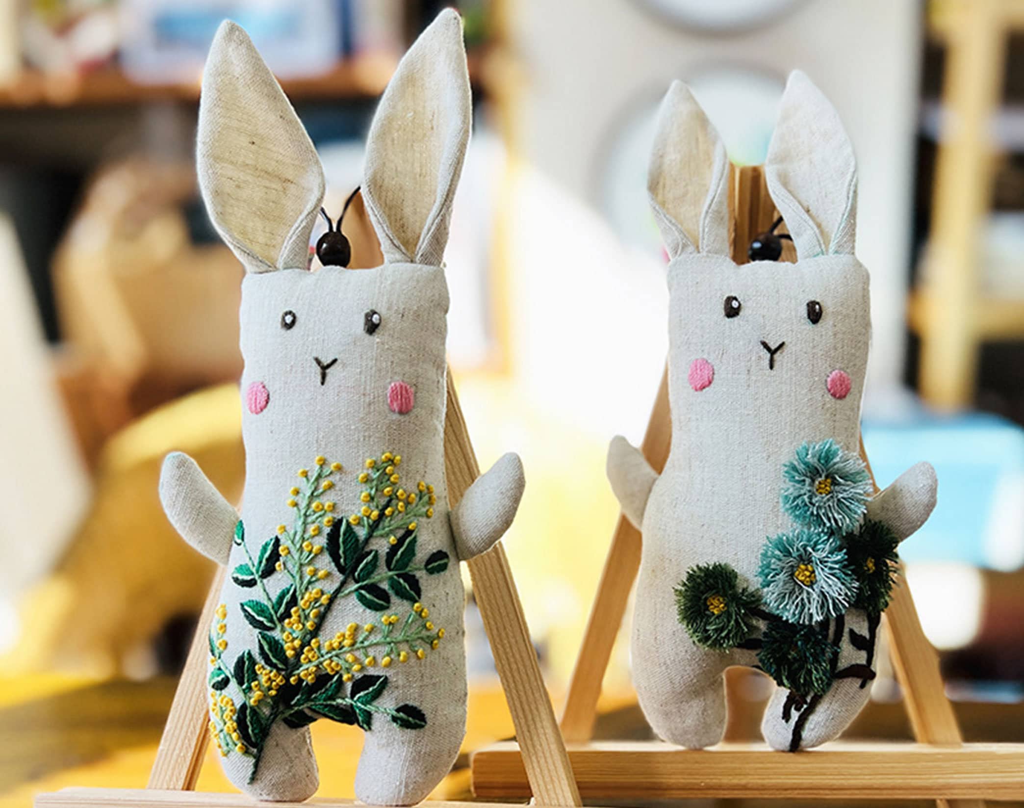 Hand Floral Embroidery Kit for Beginner, Rabbit Sewing Kit, Bunny Toy ...