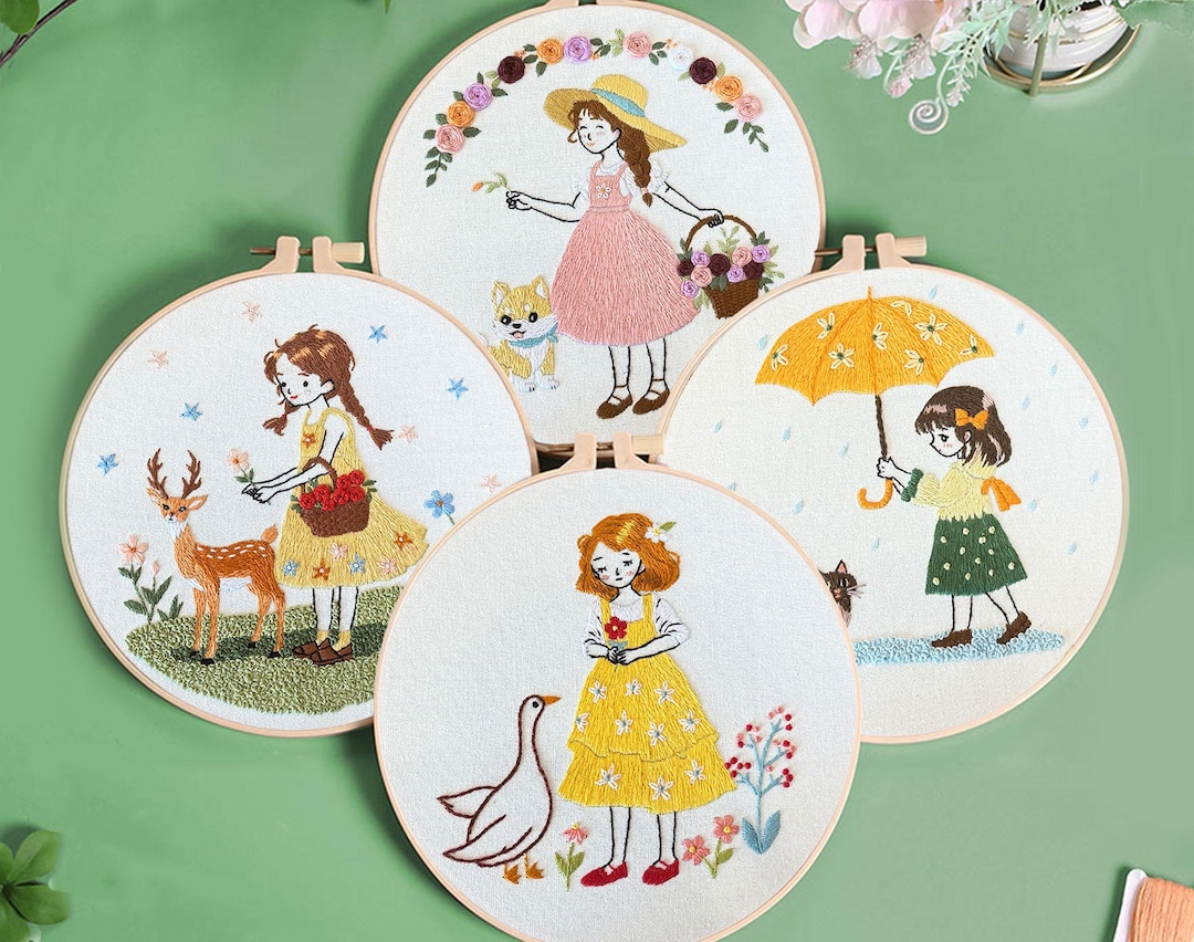 Cute Little Girl and Animals Embroidery Kit,fairy Tale Girl,full Kit ...