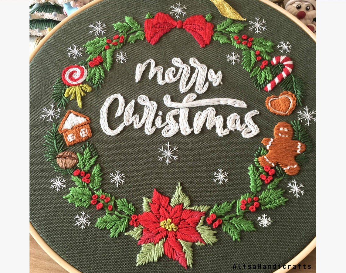 Christmas Wreath Embroidery Full Kit for Beginner DIY craft | Etsy