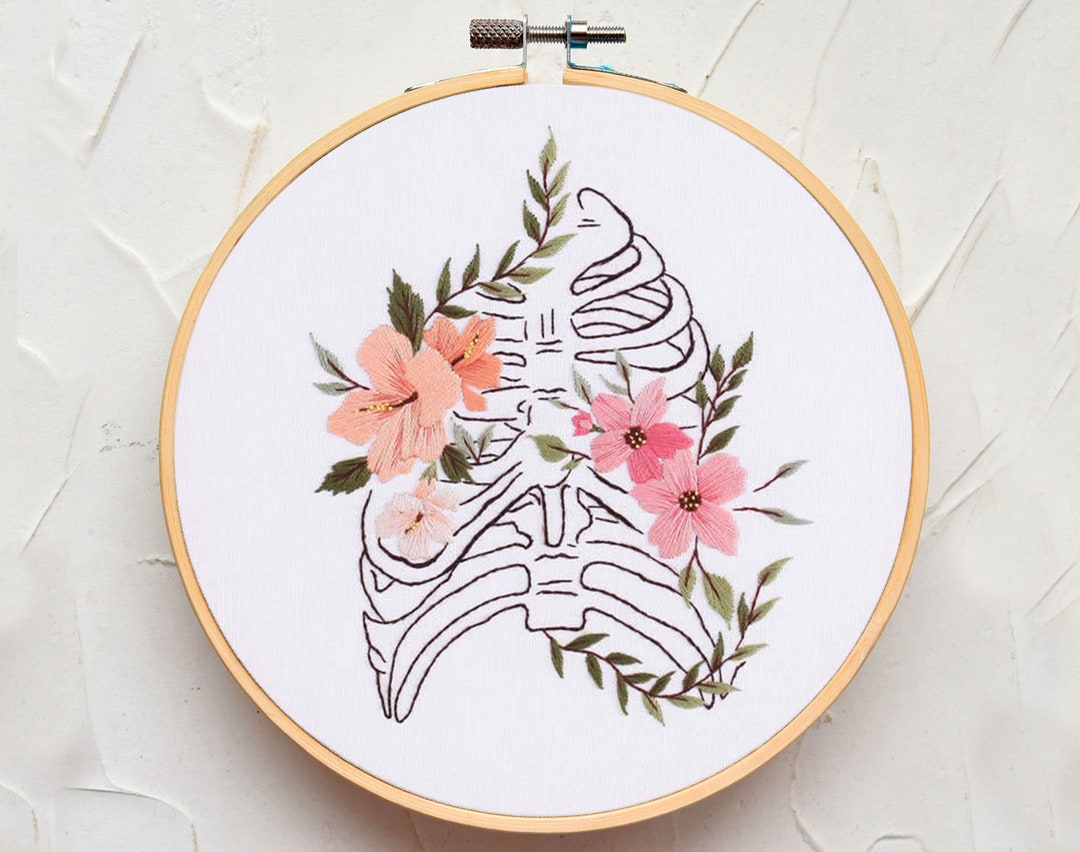 Human Organs and Flowers Embroidery Kit for Beginners, Lung/brain ...