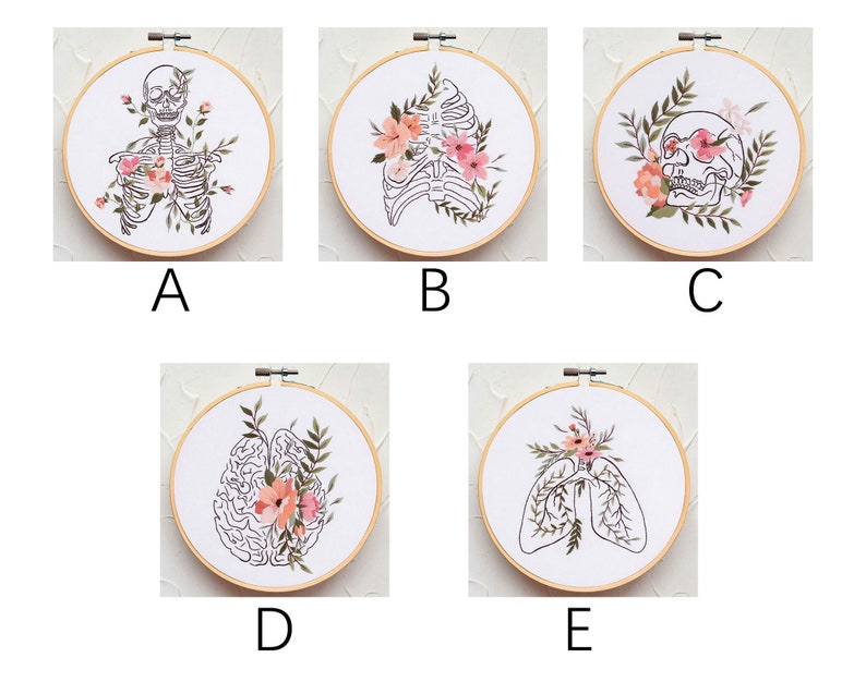 Human Organs and Flowers Embroidery Kit for Beginners, Lung/brain ...