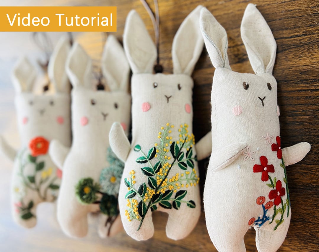 Hand Floral Embroidery Kit for Beginner, Rabbit Sewing Kit, Bunny Toy ...