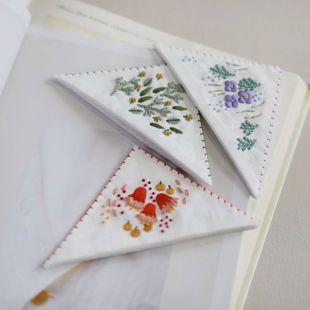 Spring Flowers Bookmark Embroidery Kit,beginners Plant Hand Embroidery ...