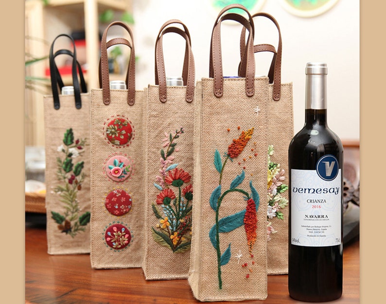 Hand Embroidered Wine Tote Wine Gift Wine Pouch Wine - Etsy