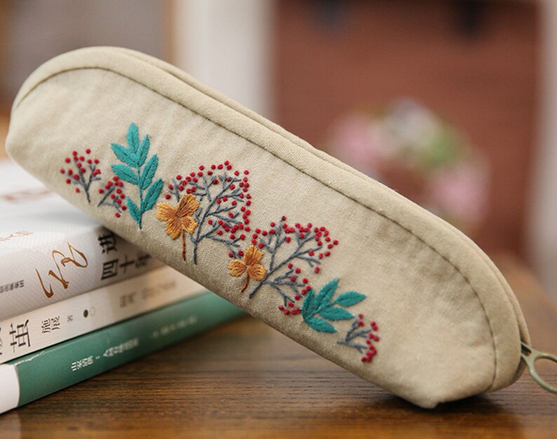 Beginner Hand Embroidery Pencil Case With Embroidery Flower - Etsy