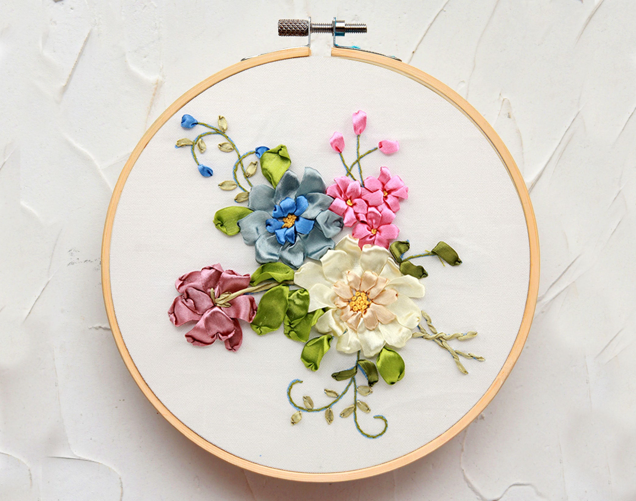 Large Rose Flower Ribbon Embroidery Kit, Spring Floral Ribbon ...
