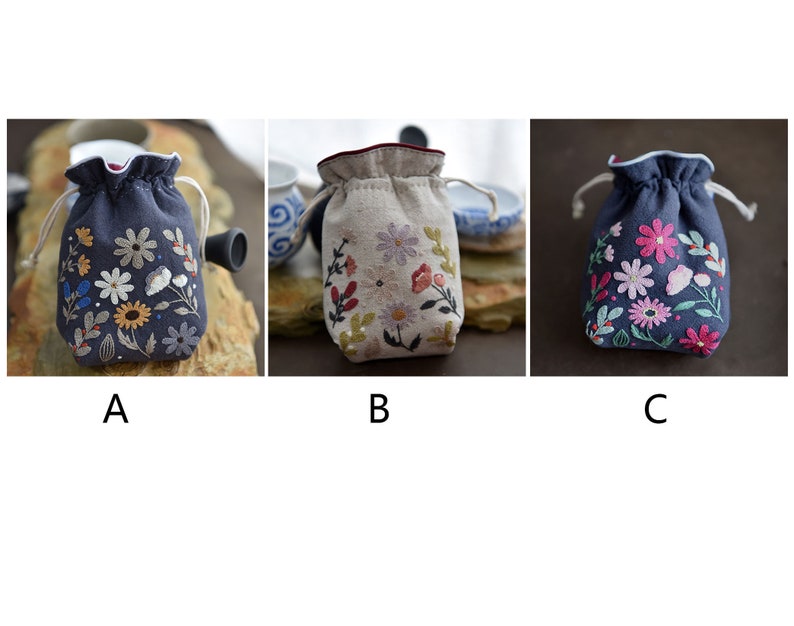 Flowers Hand Embroidery Small Bag Sew Kit,floral Embroidery Drawstring ...