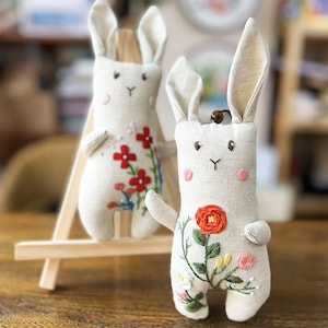 Hand Floral Embroidery Kit for Beginner, Rabbit Sewing Kit, Bunny Toy ...