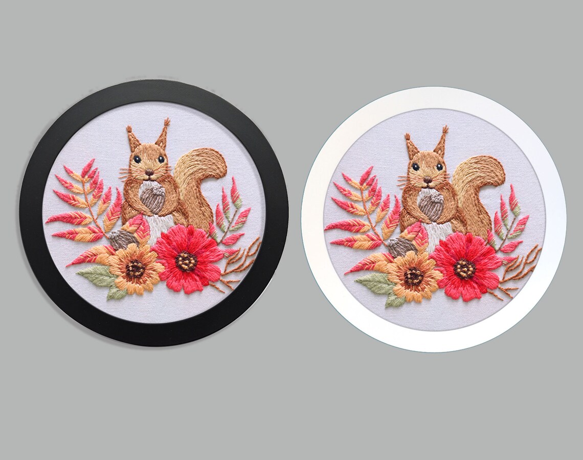 Beginner Hand Embroidery Squirrel Full Kit DIY 3D Flowers and | Etsy