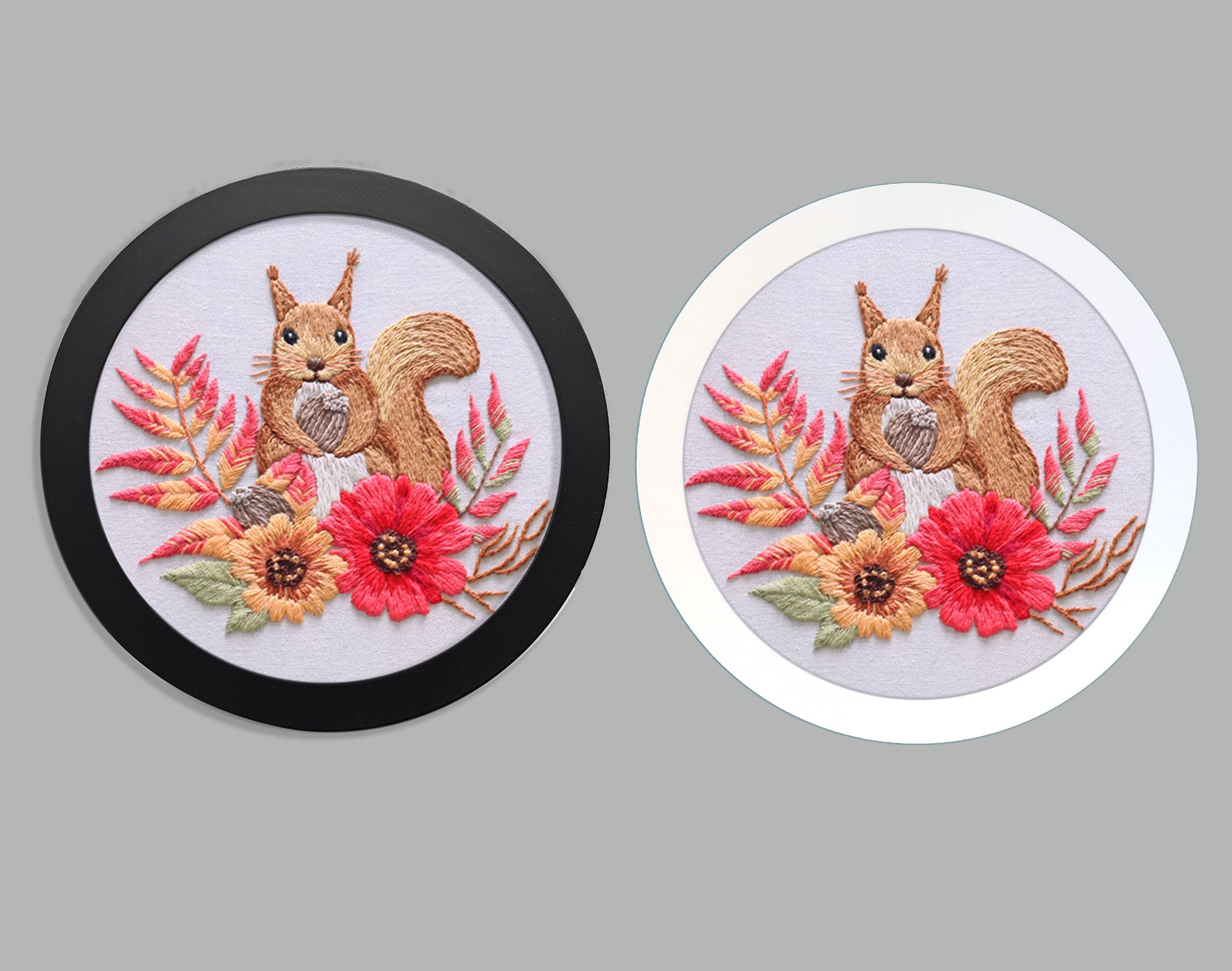 Beginner Hand Embroidery Squirrel Full Kit DIY 3D Flowers and | Etsy