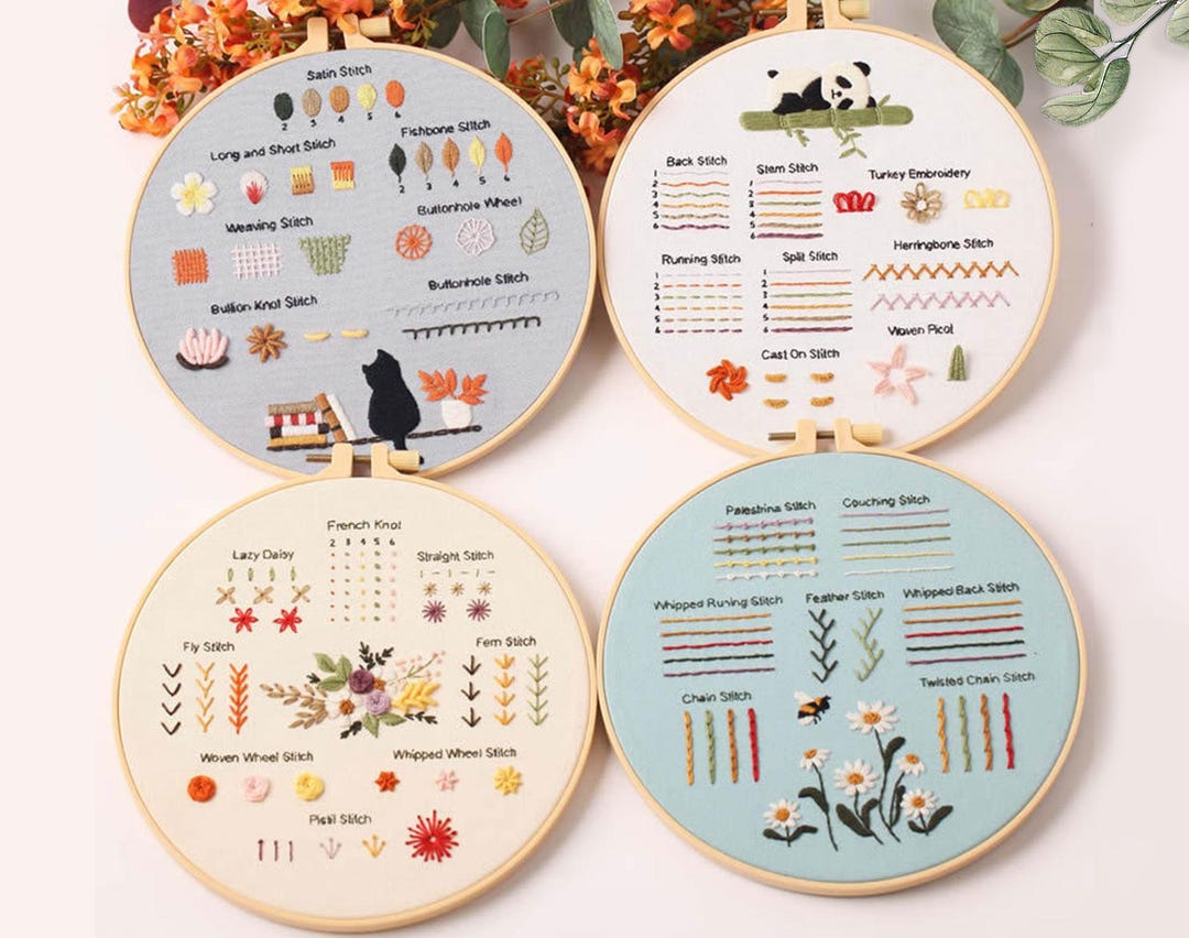 4pcs Hand Embroidery Stitch Samples for Beginners,beginner-friendly Needlepoint Kit,learn to ...