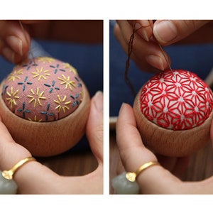 Embroidery Pin Cushion Kit,japanese Sashiko Pincushion With Wooden Base ...