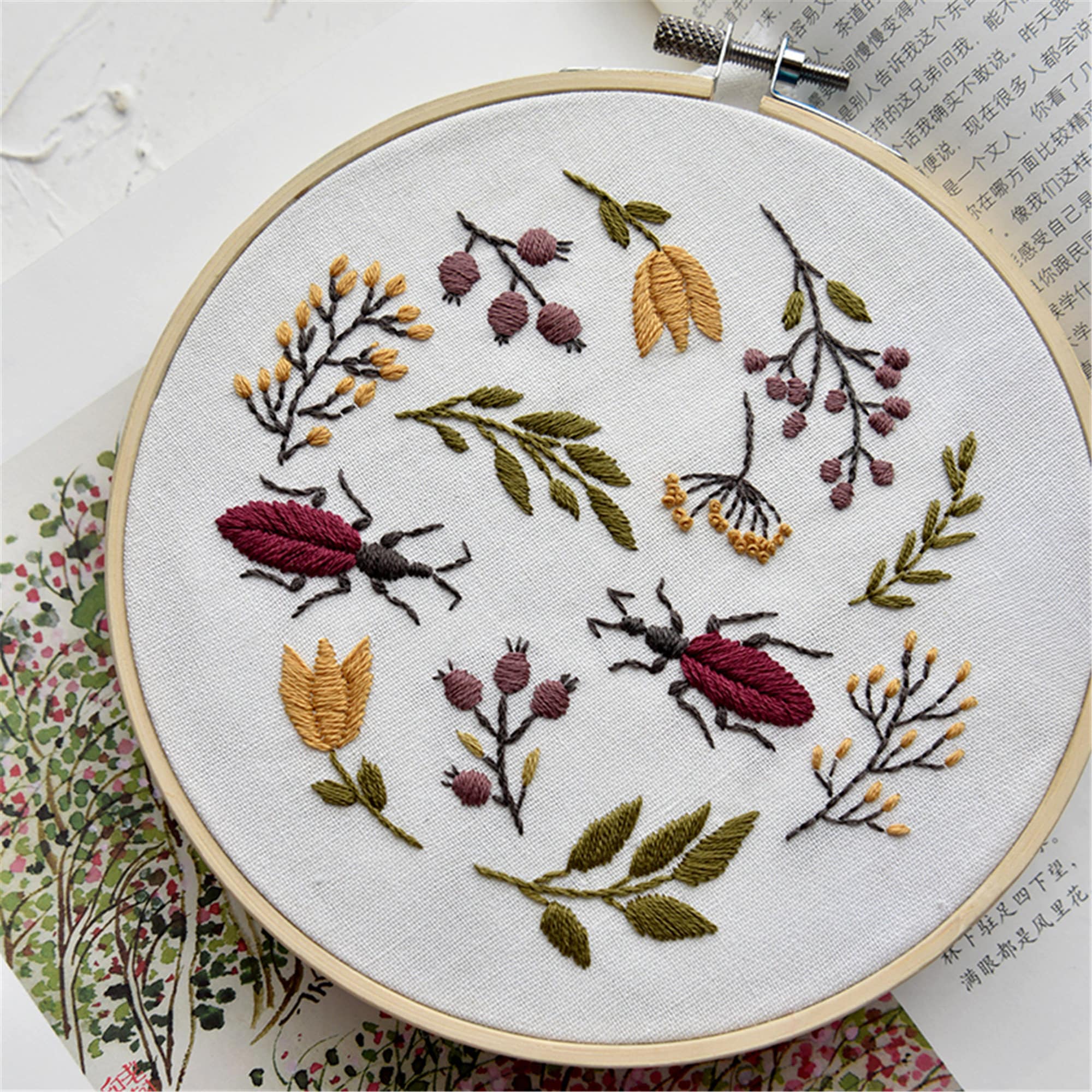 Beginner Hand Embroidery Full Kit Ins Insects and Flowers - Etsy