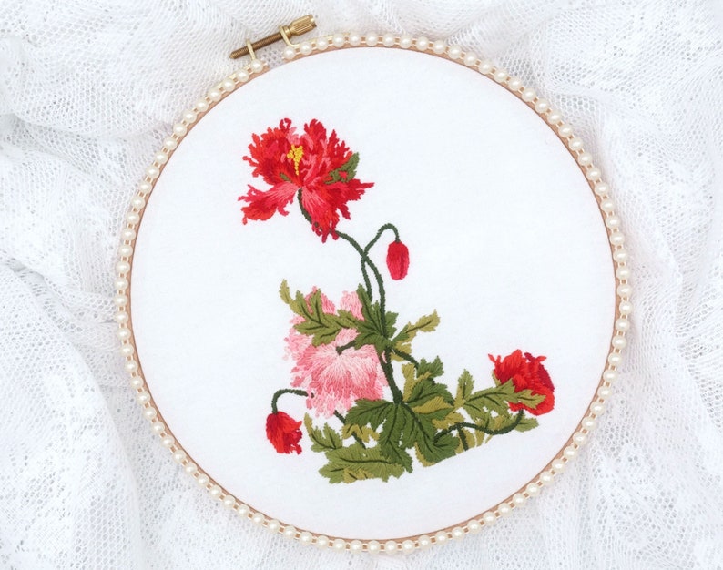 Red Peony Flower Hand Embroidery Kit Intermediate Chinese - Etsy