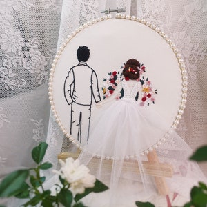 Customizable Wedding Embroidery Kit, Bride in Wedding Dress, Floral ...