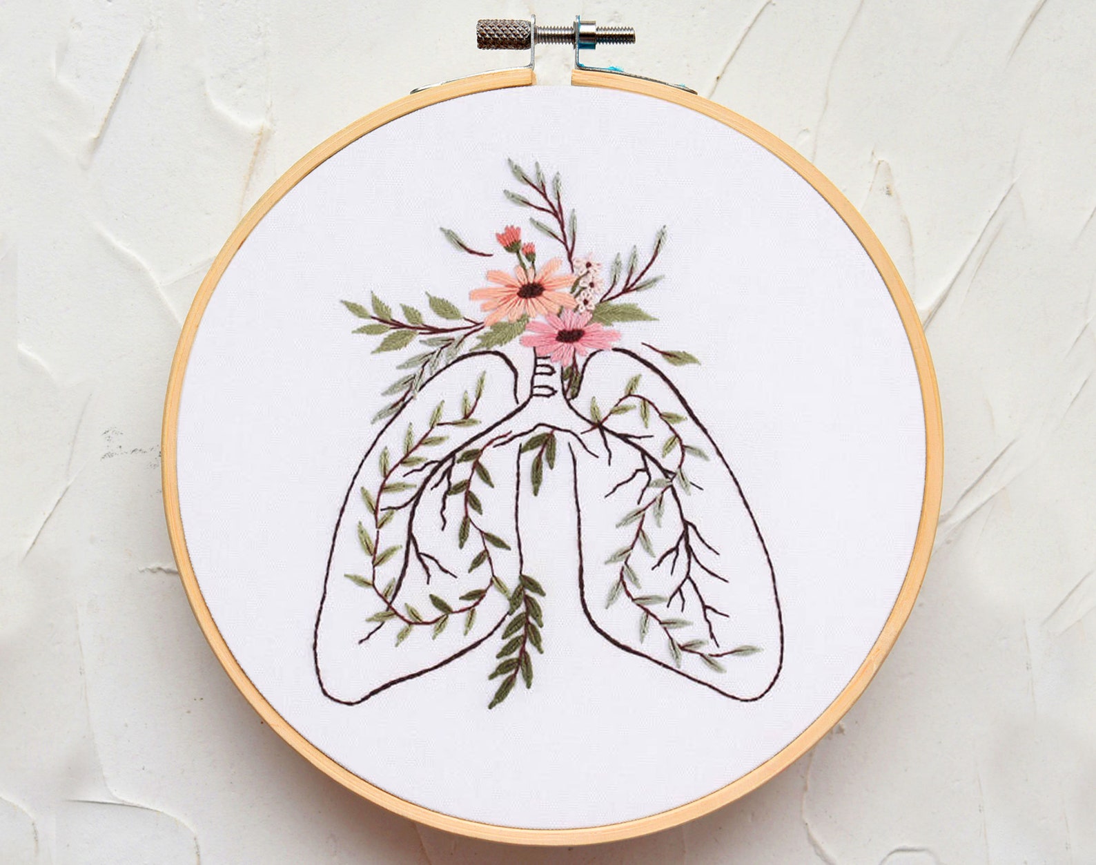 Human Organs and Flowers Embroidery Kit for Beginners, Lung/brain ...