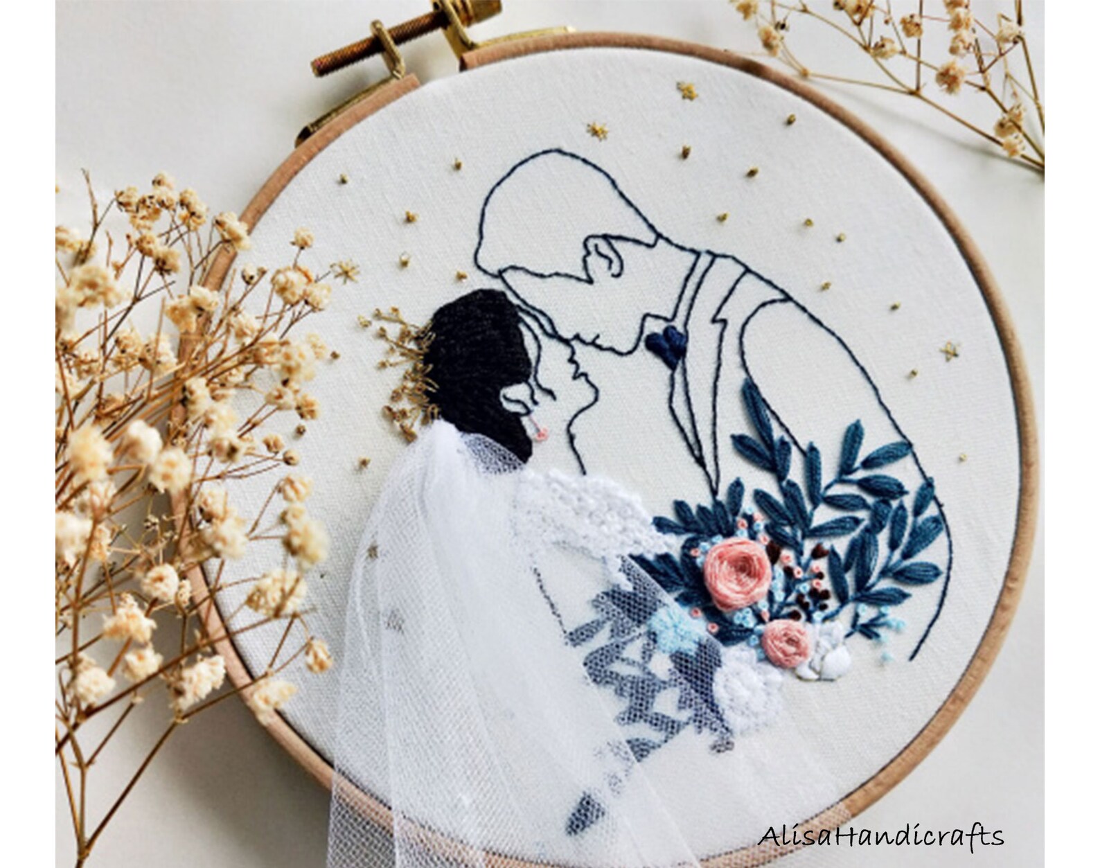 Customizable Wedding Embroidery Kit Bride in Wedding Dress - Etsy