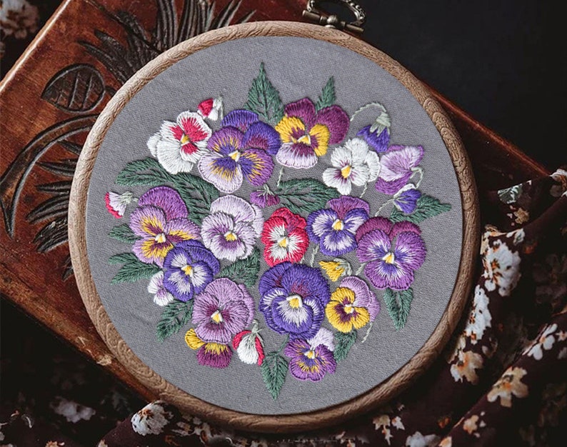 Embroidery Pansy Full Kit for Beginner Ins Flower Hand - Etsy