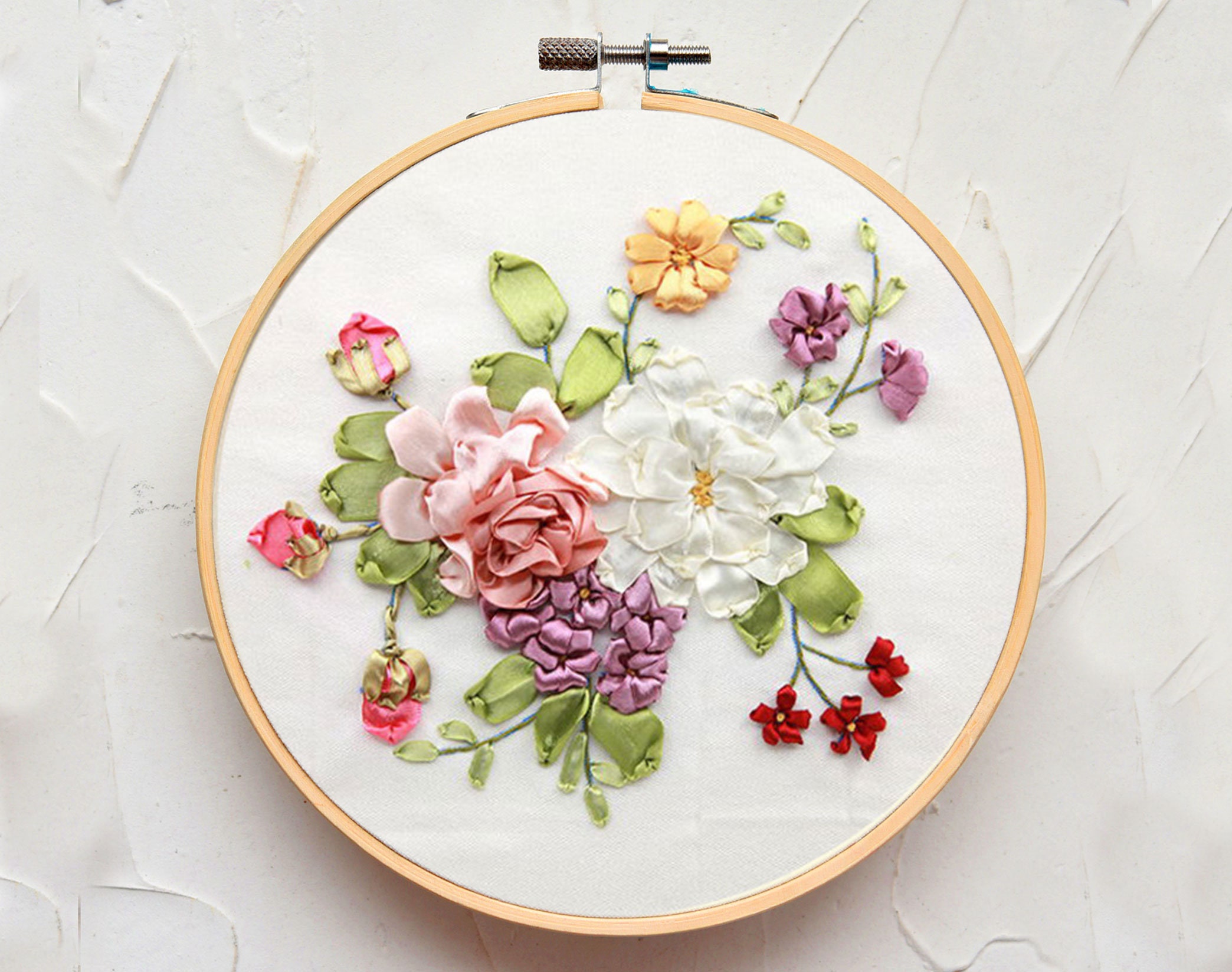 Large Rose Flower Ribbon Embroidery Kit, Spring Floral Ribbon ...