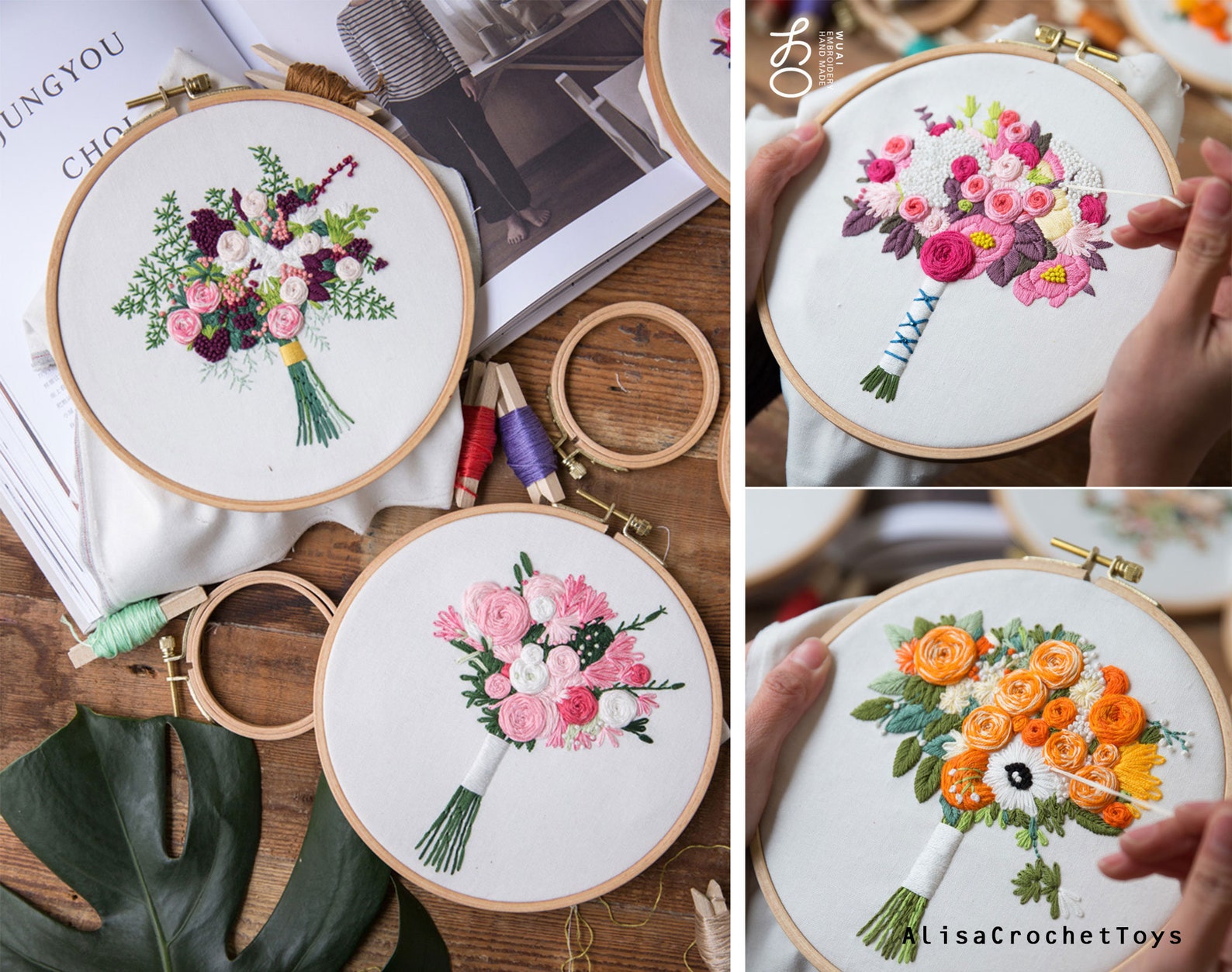 Embroidery Kit for Beginner, DIY Flowers Bouquet Craft Kit Adult ...