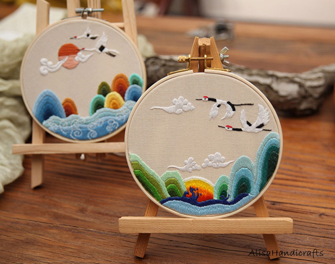 DIY Landscape Embroidery Kit for Beginner Mountains River and | Etsy