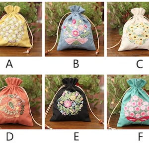 Flower Embroidery Bag Kit for Beginner/floral Drawstring Bag Embroidery Full Kit/sewing ...
