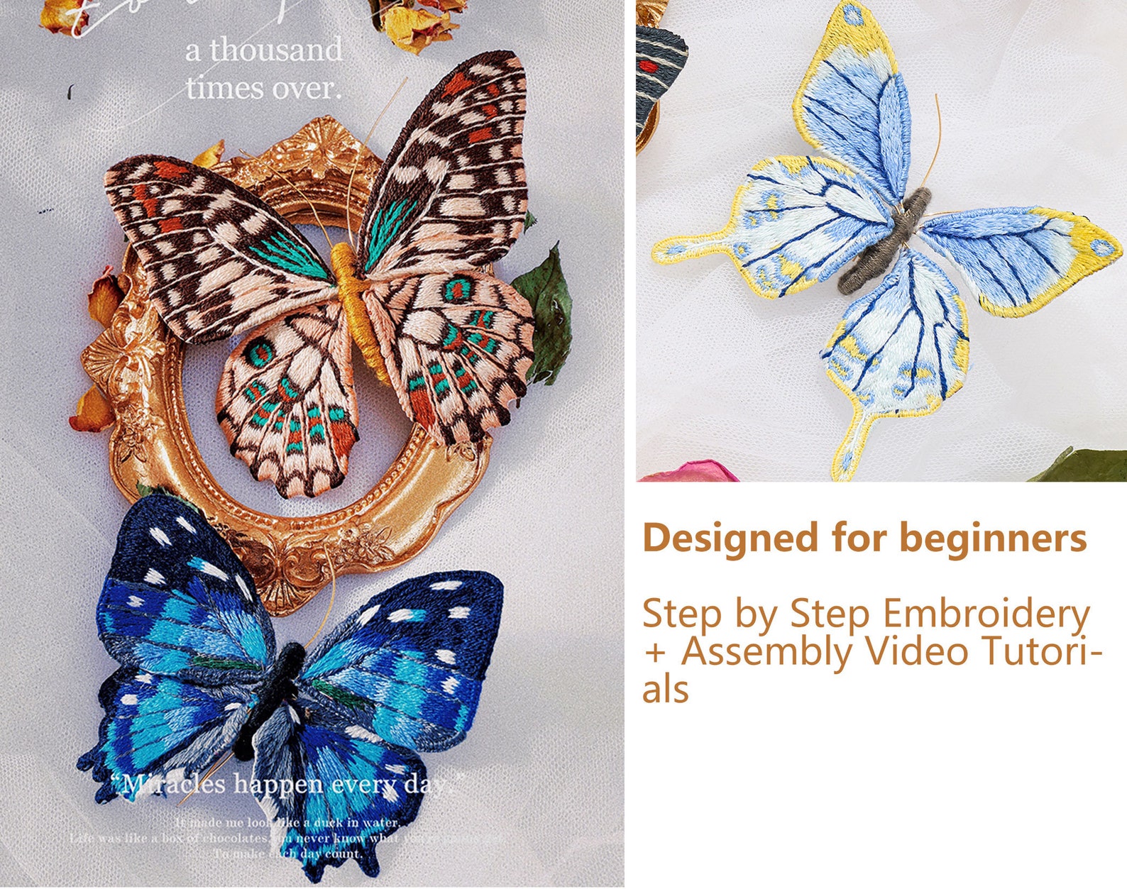 Hand Embroidery Butterfly Brooch Kit/beginner 3-dimensional Insect ...
