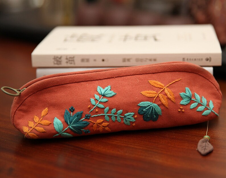 Beginner Hand Embroidery Pencil Case With Embroidery Flower - Etsy