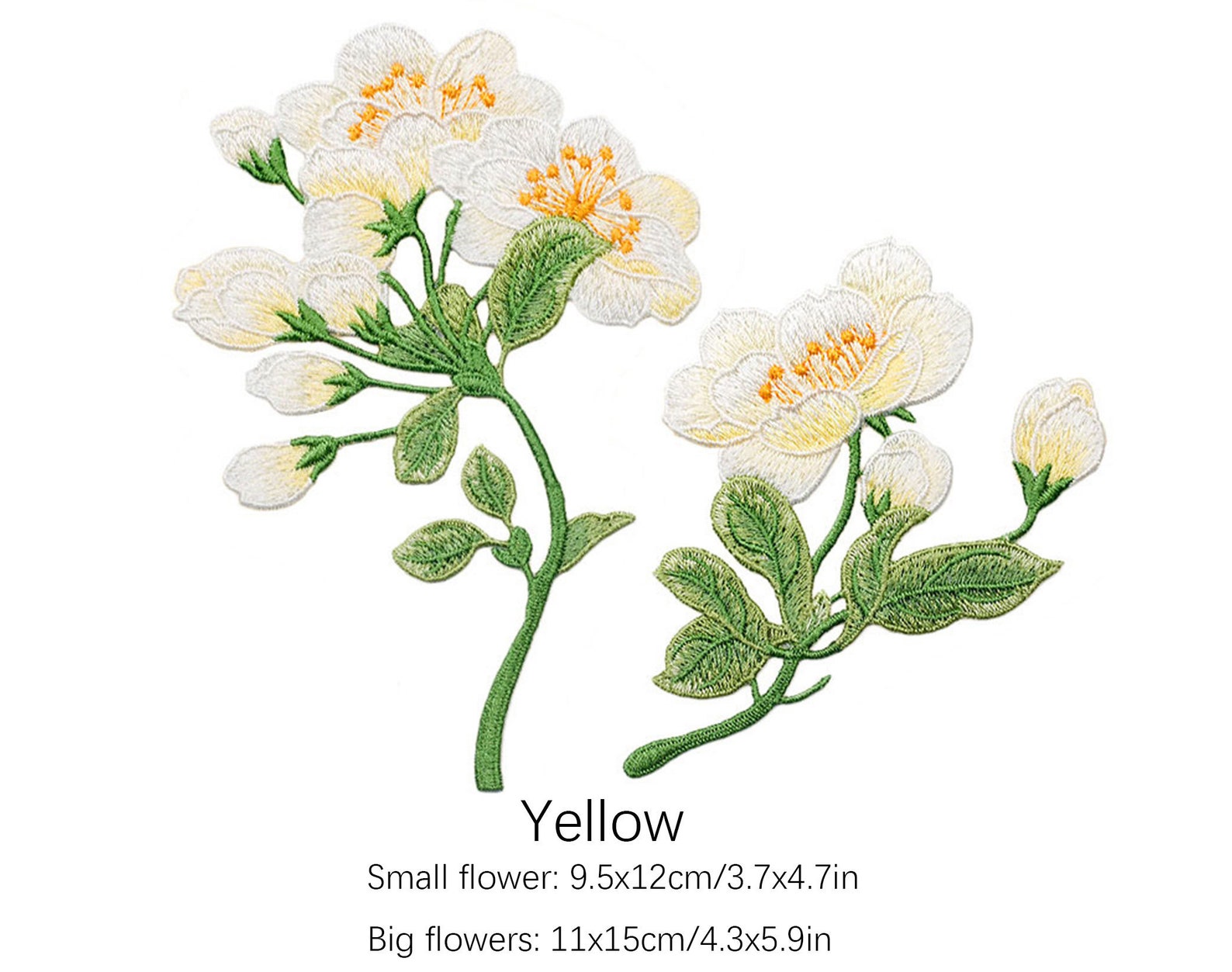 Blue Camellia Embroidered Flower Patch, Large Soft Yellow Floral Patch ...