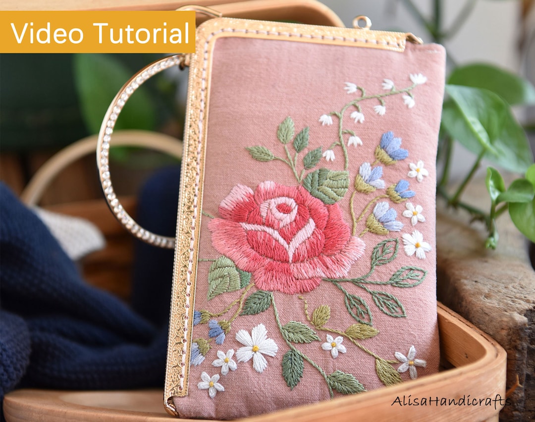 Embroidery Rose Clutch/wallet Kit, Ladies Coin Purse, Flower Kiss Lock ...
