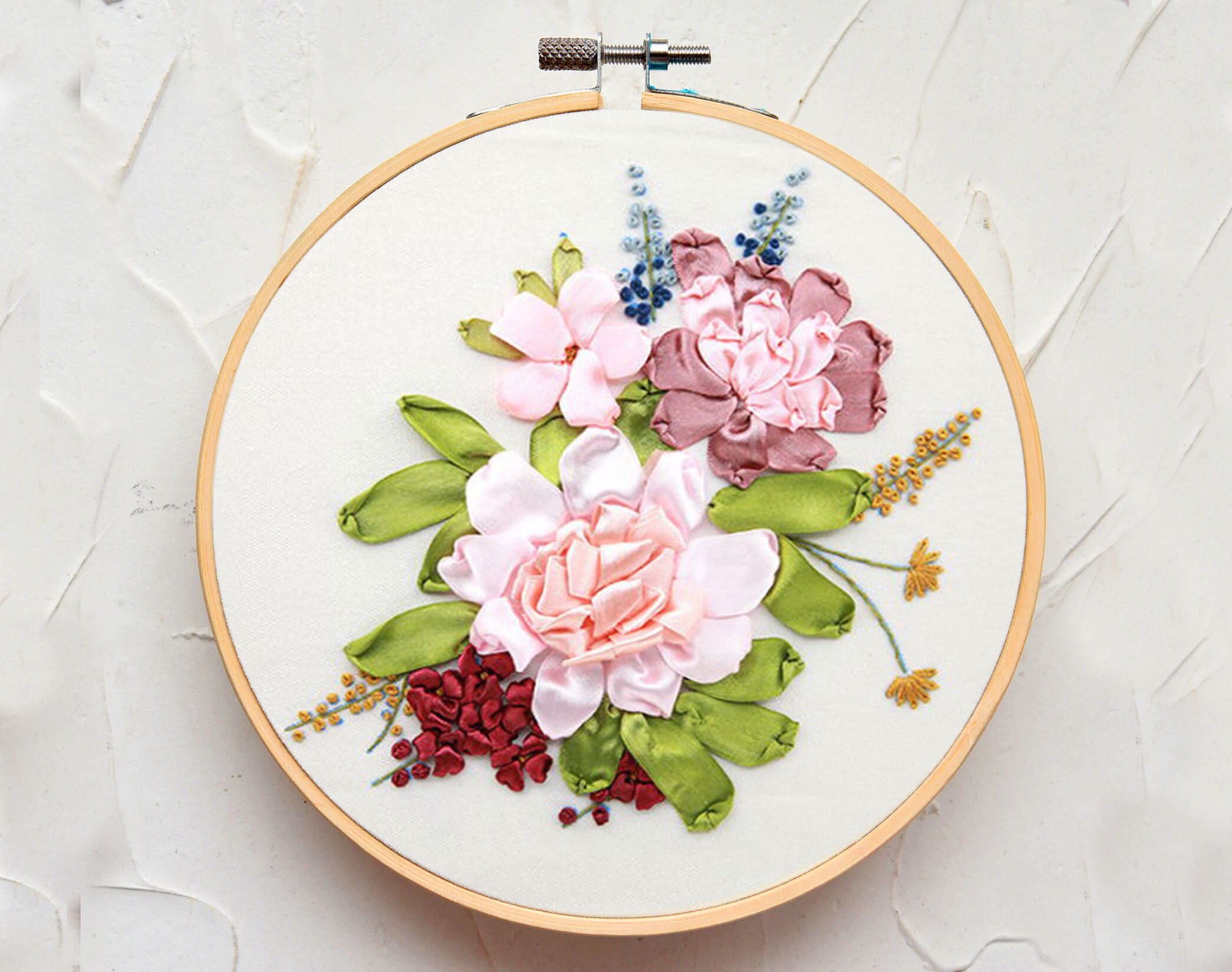 Large Rose Flower Ribbon Embroidery Kit, Spring Floral Ribbon ...