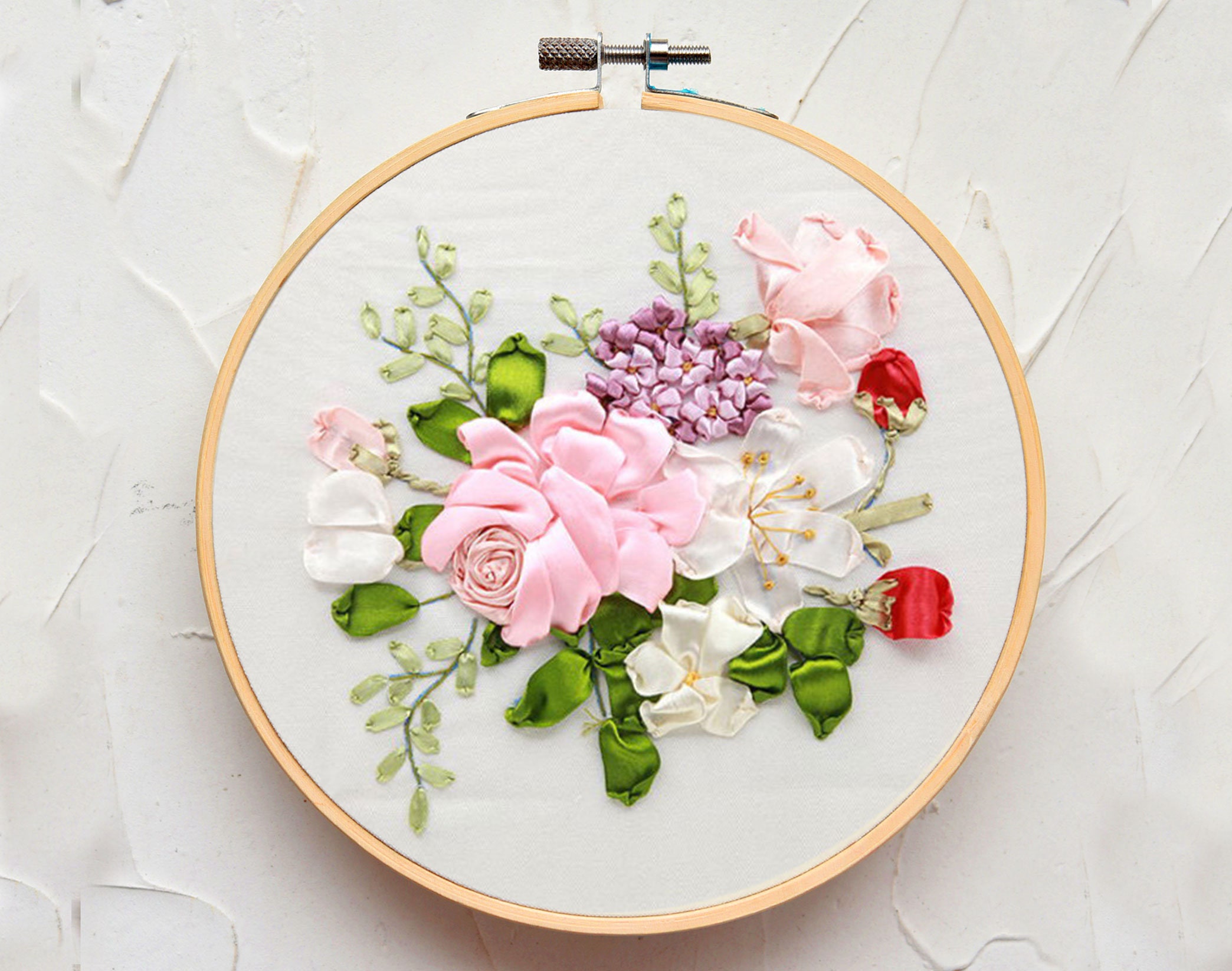 Large Rose Flower Ribbon Embroidery Kit, Spring Floral Ribbon ...