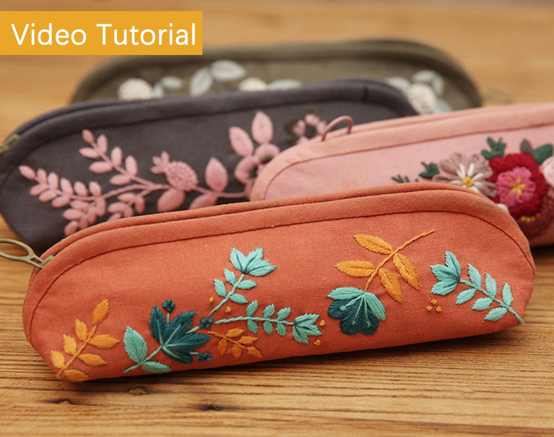 Beginner Hand Embroidery Pencil Case With Embroidery Flower Kit, Sew ...