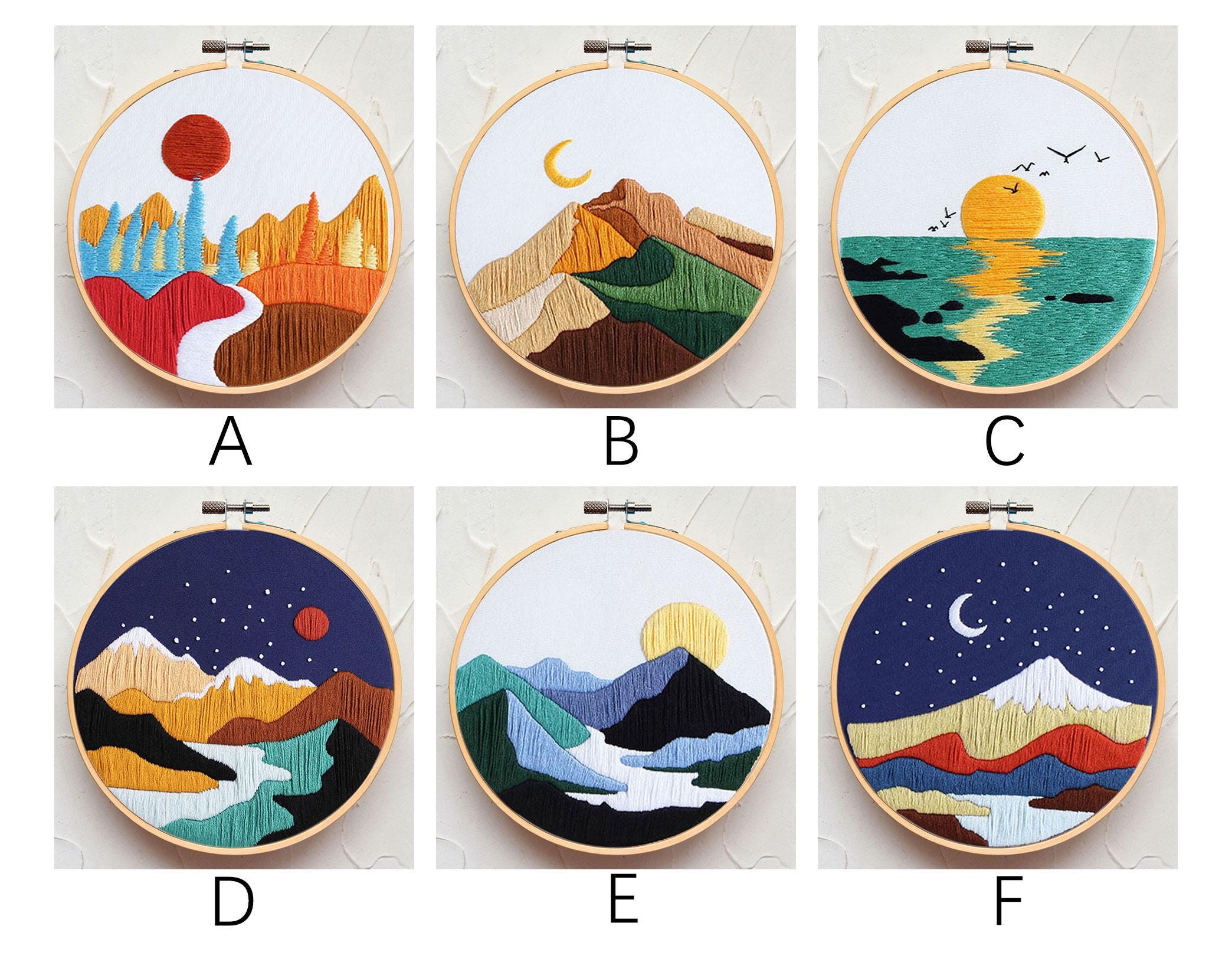 Beginner Mountain Scenery Embroidery Kit,warm Color Sun,moon and Stars ...