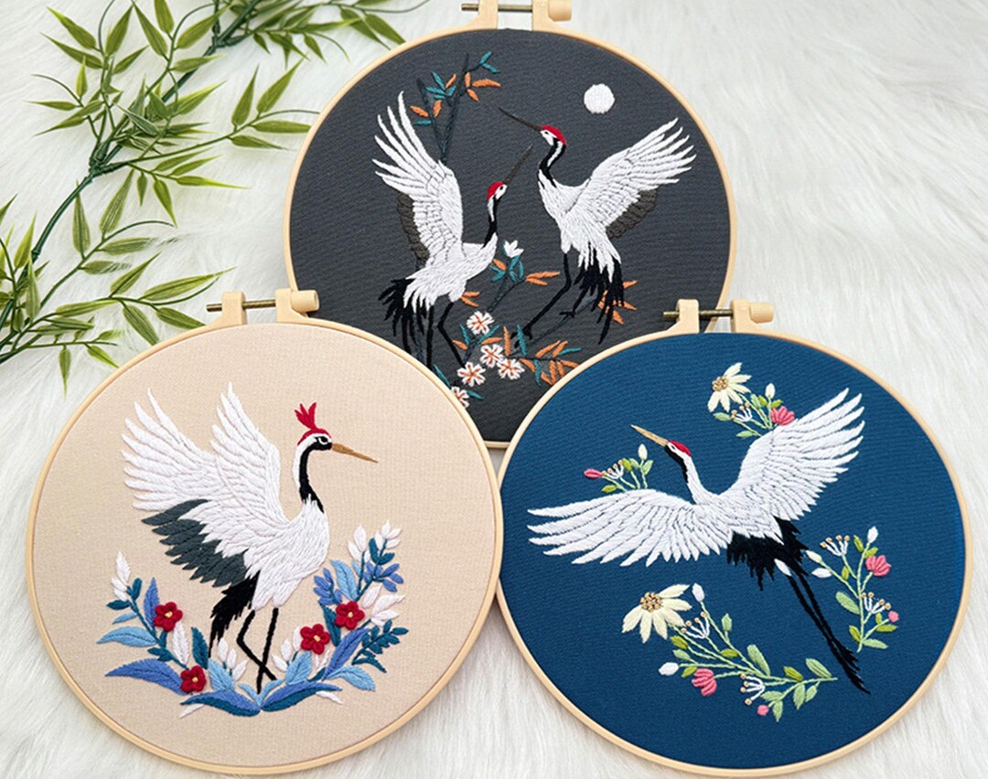 Red-crowned Crane Embroidery Kit,dancing Cranes Embroidery Pattern ...