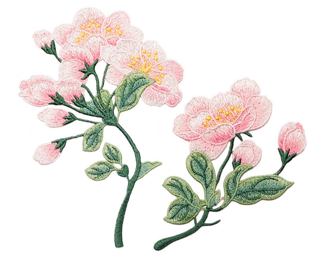 Blue Camellia Embroidered Flower Patch, Large Soft Yellow Floral Patch ...