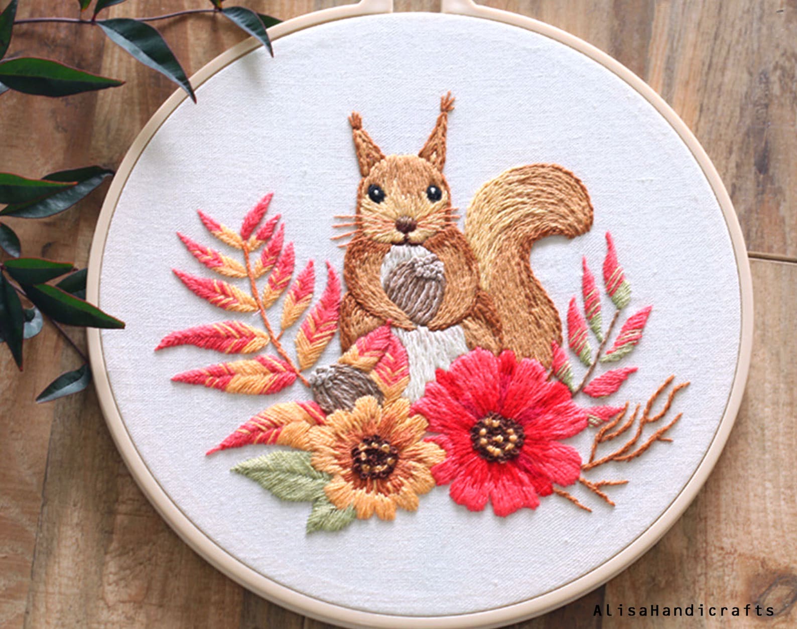 Beginner Hand Embroidery Squirrel Full Kit DIY 3D Flowers and - Etsy