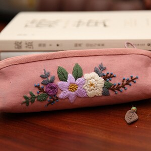Beginner Hand Embroidery Pencil Case With Embroidery Flower Kit, Sew ...