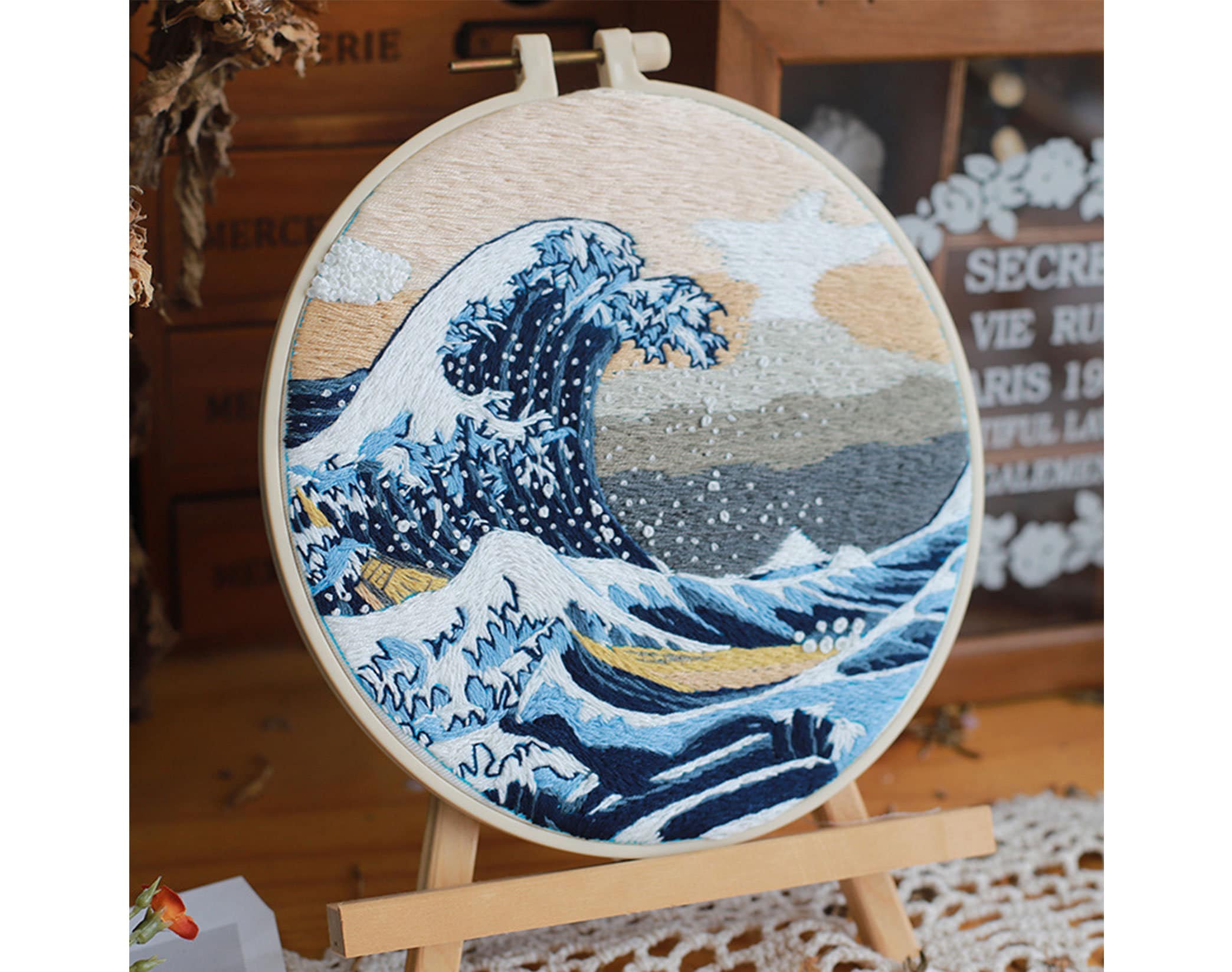Japanese Ukiyo-e Hand Embroidery Kit, the Great Wave in Kanagawa ...