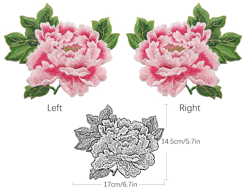 Peony Embroidered Patches Sew on Flower Applique Patches for - Etsy