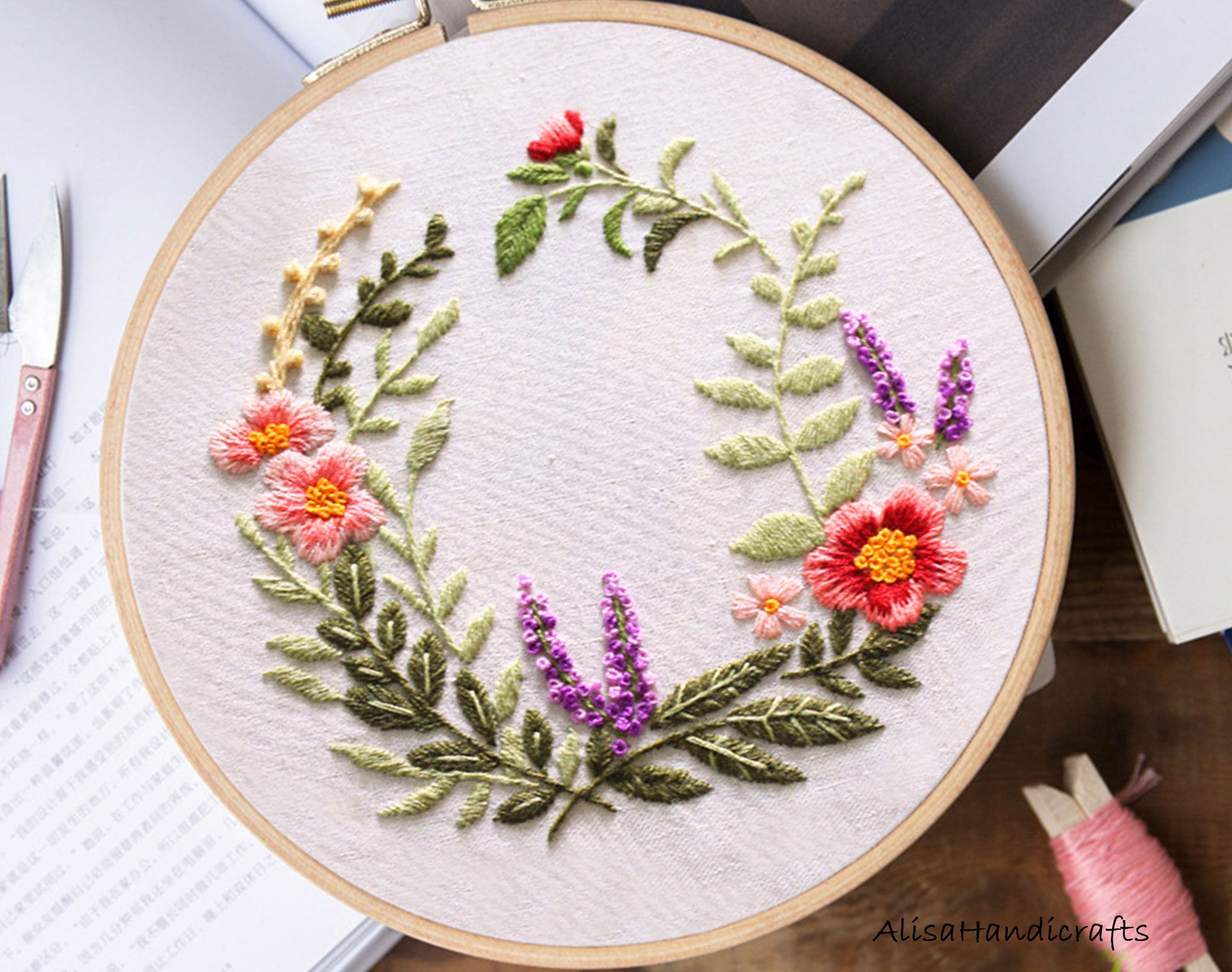 Beginner Embroidery Wreath Full Kitdiy 3D Flowers Embroidery - Etsy