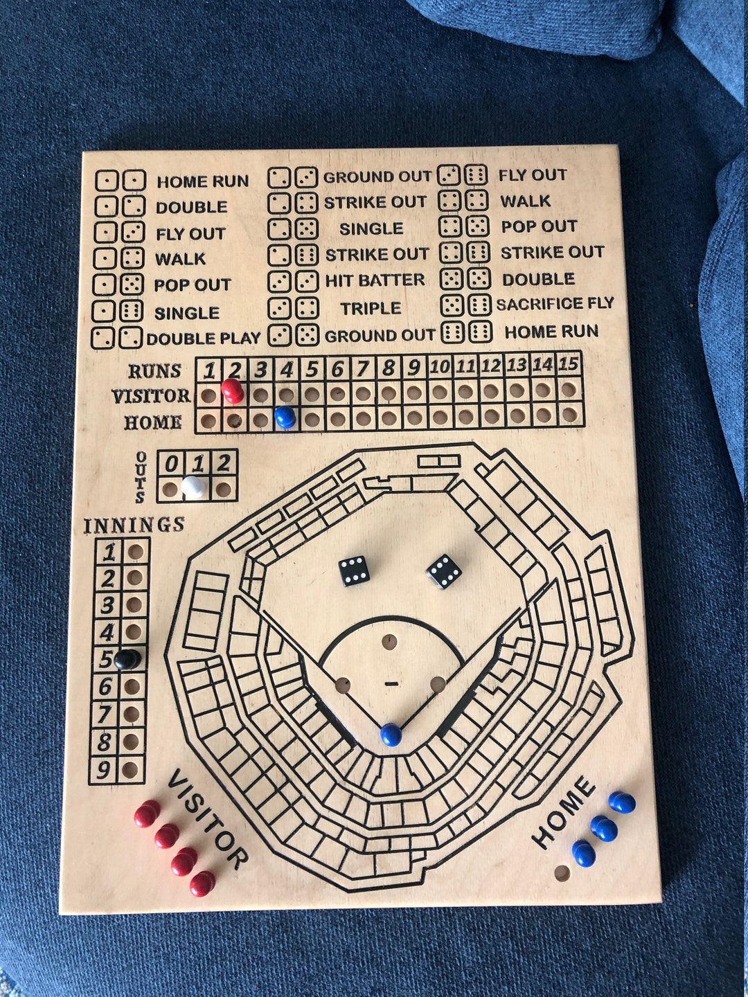 Wooden BASEBALL Dice Board Game Handcrafted Includes Baseball Gameboard ...