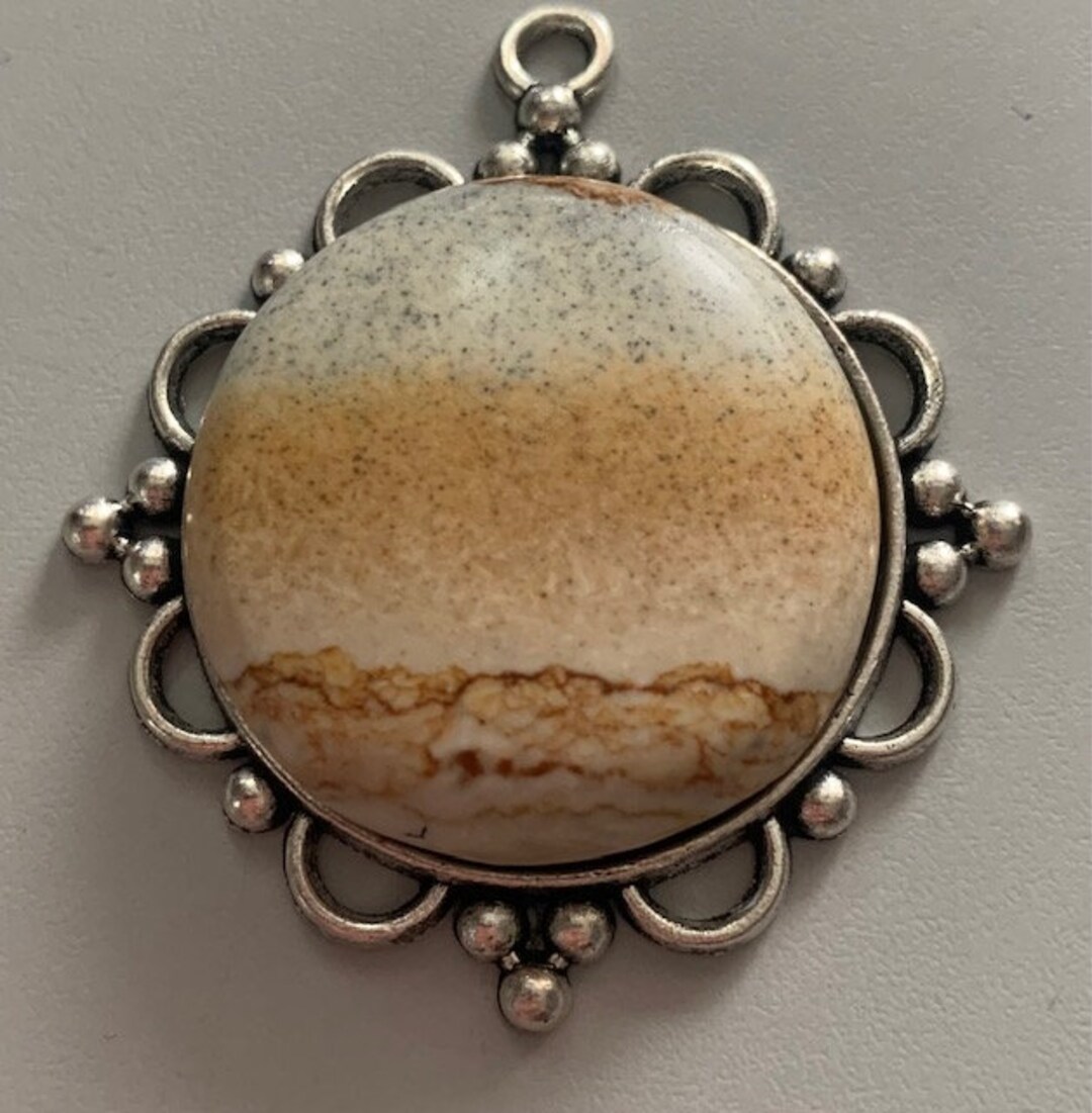 Jasper, Chicken Track Picture, Round Pendant in Silver Alloy Setting ...