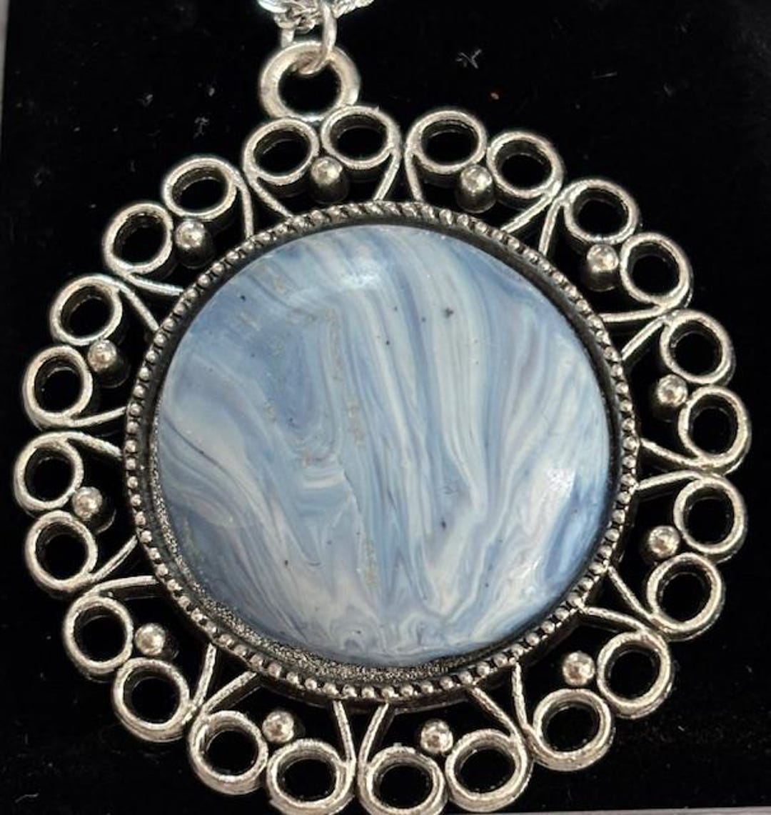 Michigan Slag Glass, Round 40x44 Mm Pendant, With Silver Alloy Setting ...
