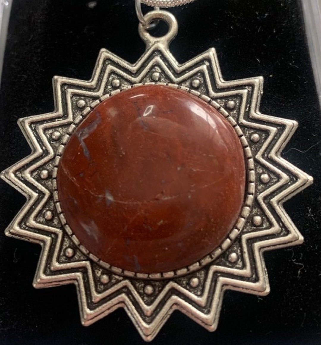 Jasper, Red, Round Pendant, With Silver Alloy Setting and Necklace ...