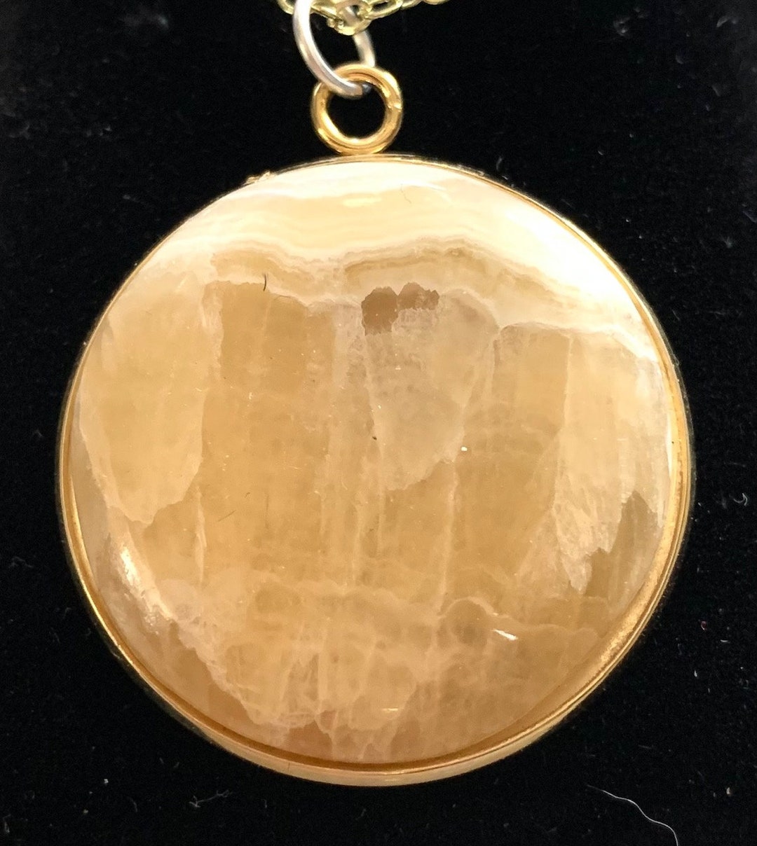Alabaster, Round Pendant in Gold Alloy Setting and Necklace, Item 1579 ...