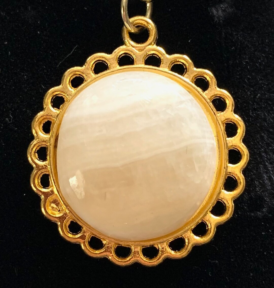 Alabaster, Round Pendant in Gold Alloy Setting and Necklace, Item 1583 ...